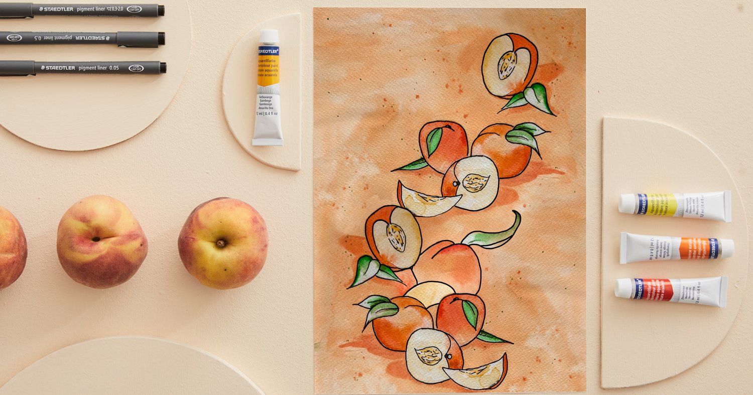 Obst malen mit Aquarellfarben: So malst du Pfirsiche in Trendfarbe