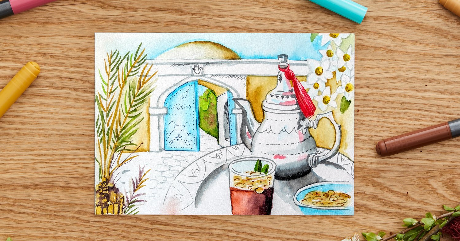 Pinta tu propia postal de acuarela «Puerta hacia el Oriente» | STAEDTLER